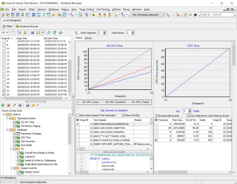 【Oracle版】Toadを使うとStatspackレポートのグラフ化も簡単 | 技術情報 | 株式会社コーソル